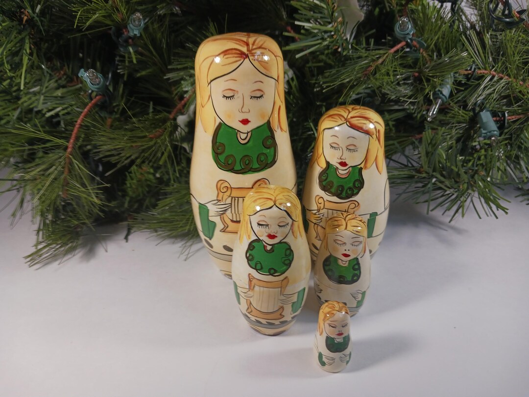 Vintage Wooden Angel Nesting Dolls Set of 5 Hand Painted Russian ...