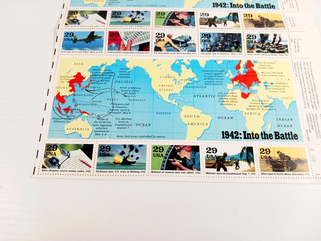 Vintage Postal Stamps USPS WWII Anniversary Stamps - 1942 "into the ...
