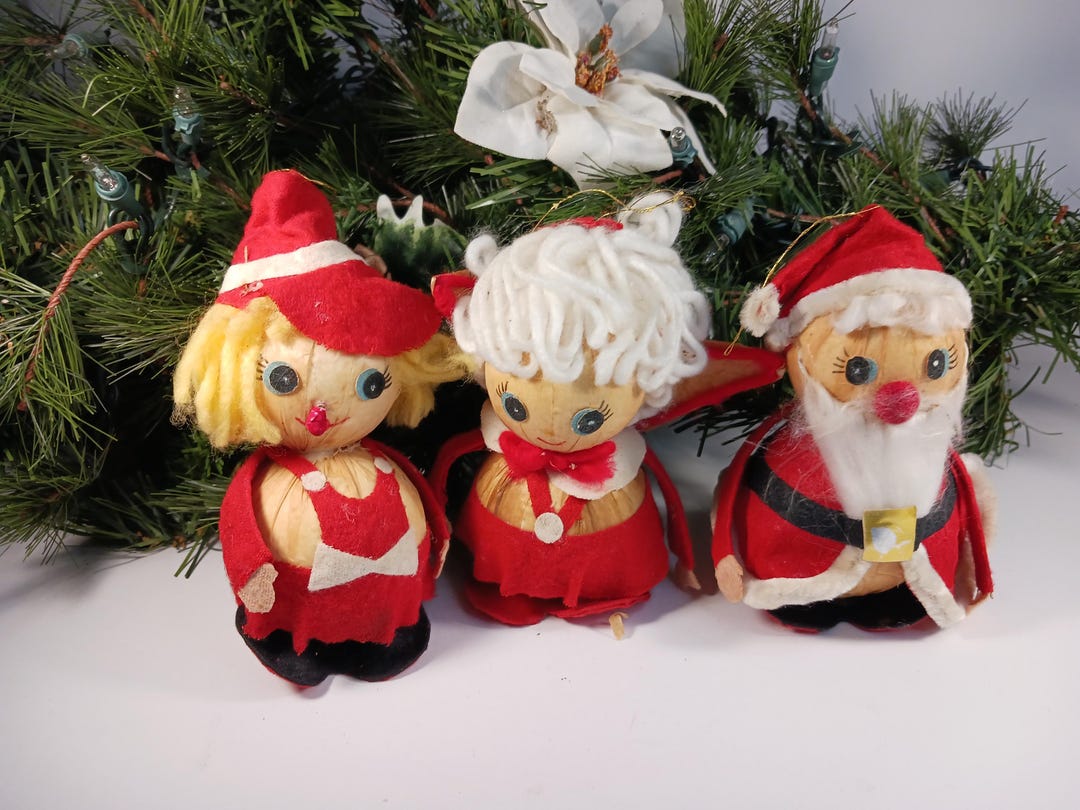 Set of Coconut Like Husk Christmas Ornaments – Santa, Mrs. Claus and ...