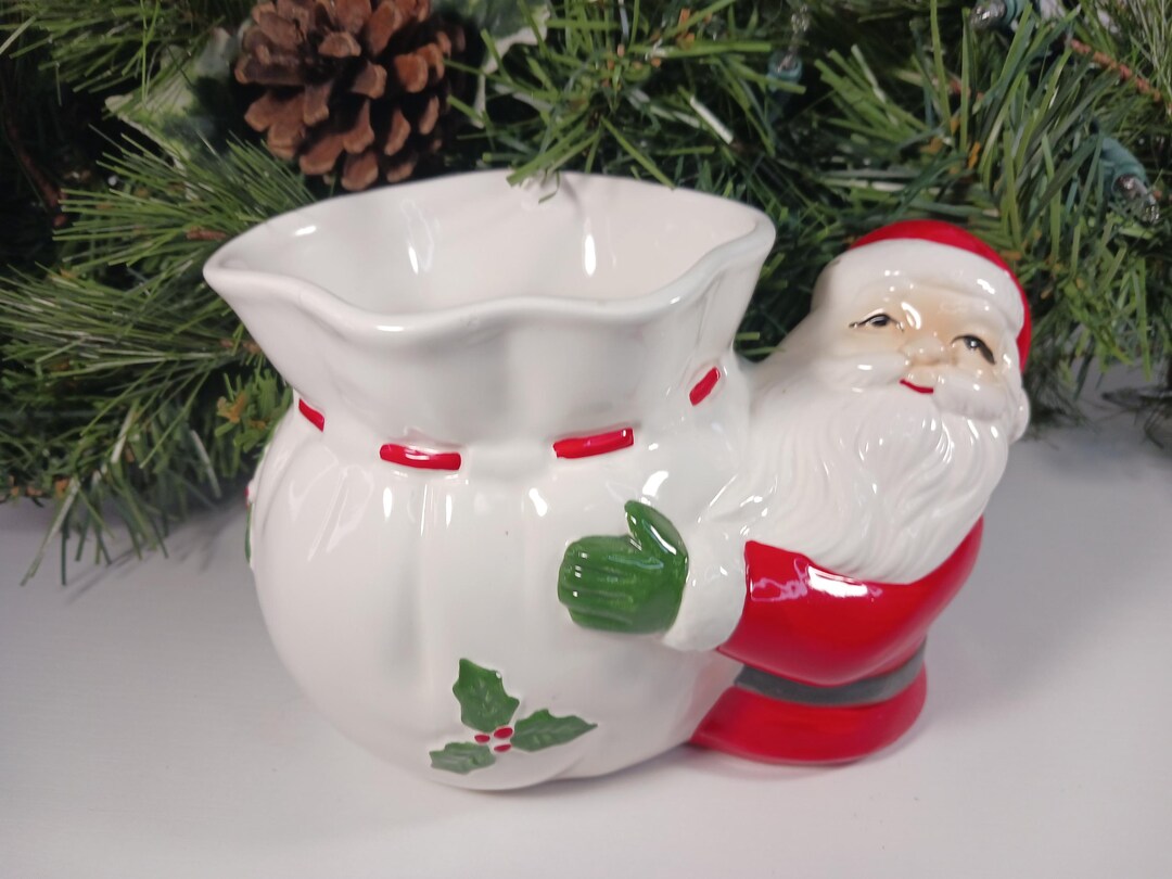 Vintage Lefton Santa Claus Planter Christmas Candy Dish Santa With Toy ...