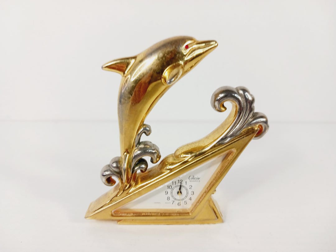 Art Deco Brass Dolphin Clock – Collezio Japan Desk or Dresser Timepiece ...