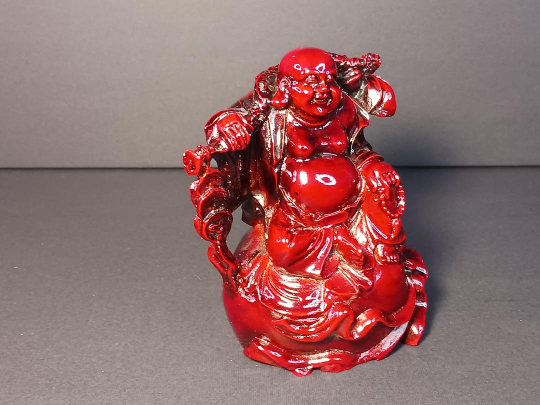 Red Resin " Long Life" Buddha Statue – Vintage Chinese Good Luck ...