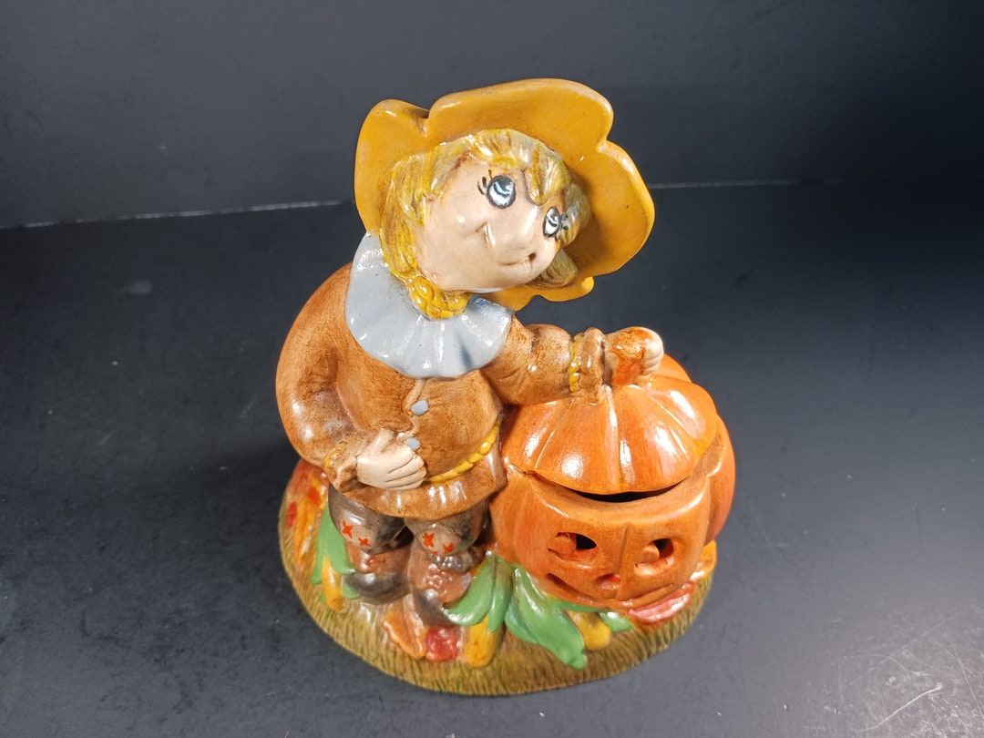 Fall Decor Hand Painted Ceramic Scarecrow With Pumpkin Halloween Decor ...