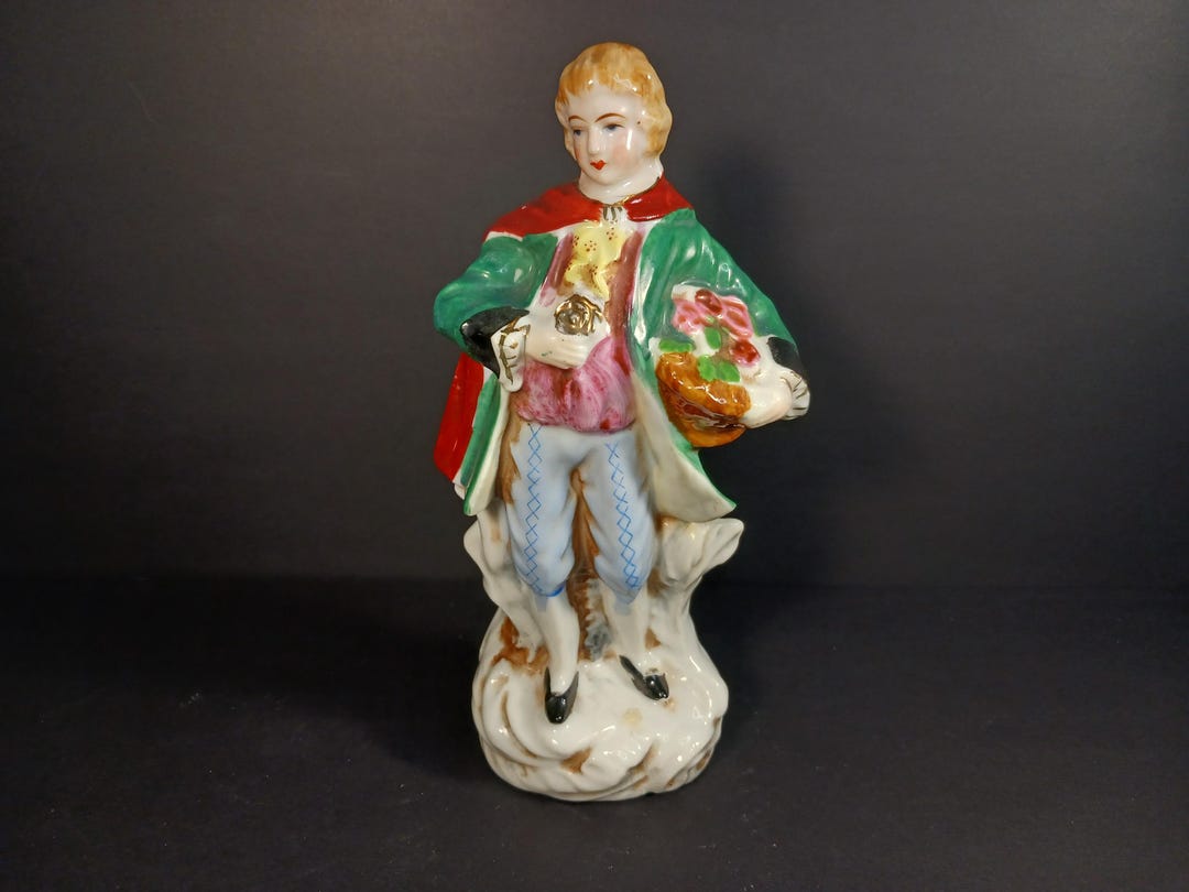 Vintage Ceramic Victorian Male Figurine Porcelain Man With Basket of ...