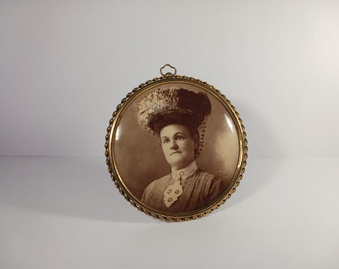 Antique Round Brass Picture Frame With Victorian Lady Photograph -wall ...
