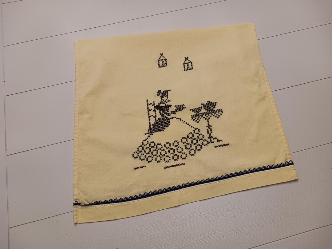 Large Cross Stitch Tea Towel - Charming Lady Having Tea Design- Vintage ...
