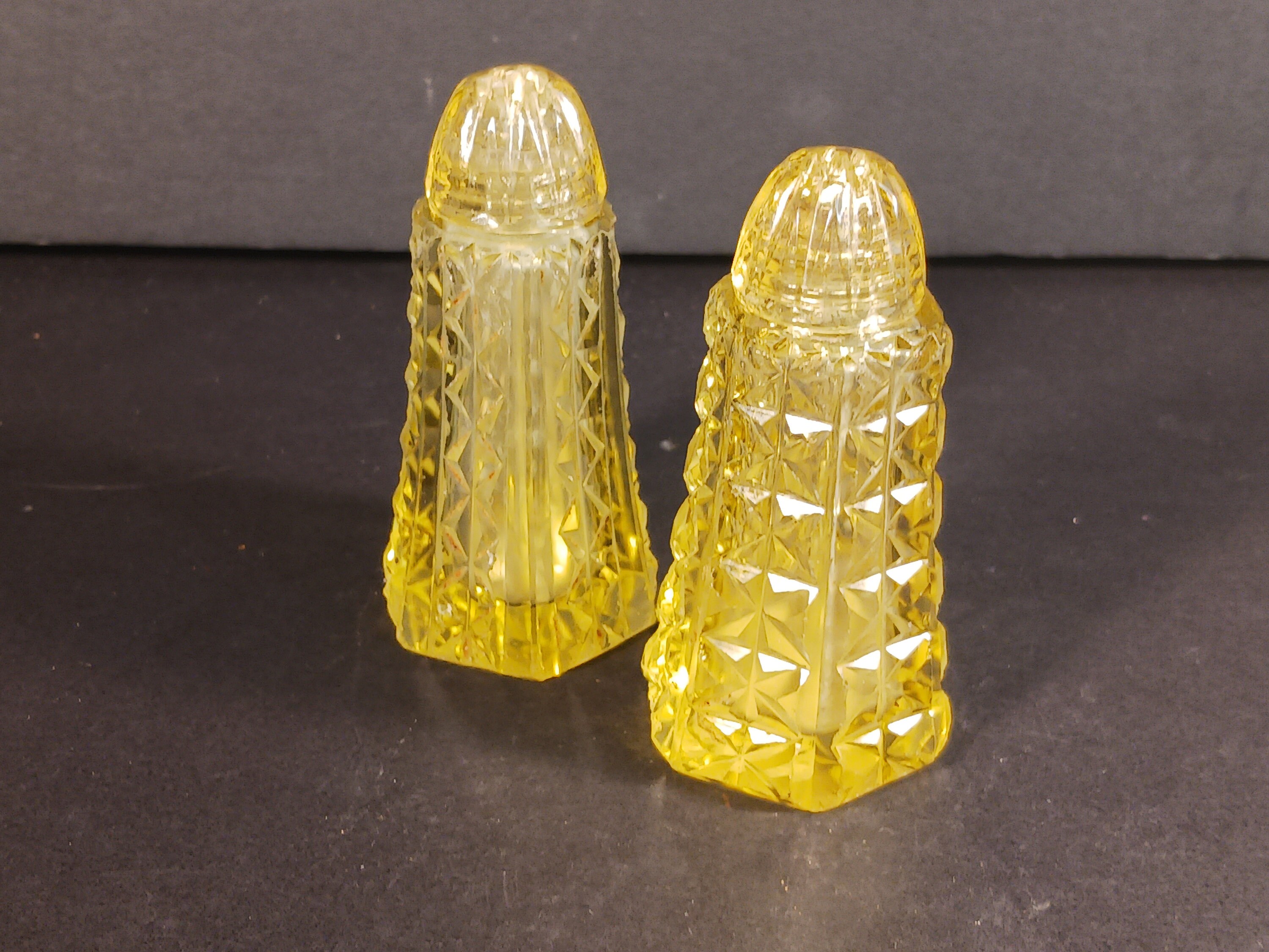 Vintage Shakers Vintage Canary Yellow Shakers Yellow Cut Glass Salt and ...
