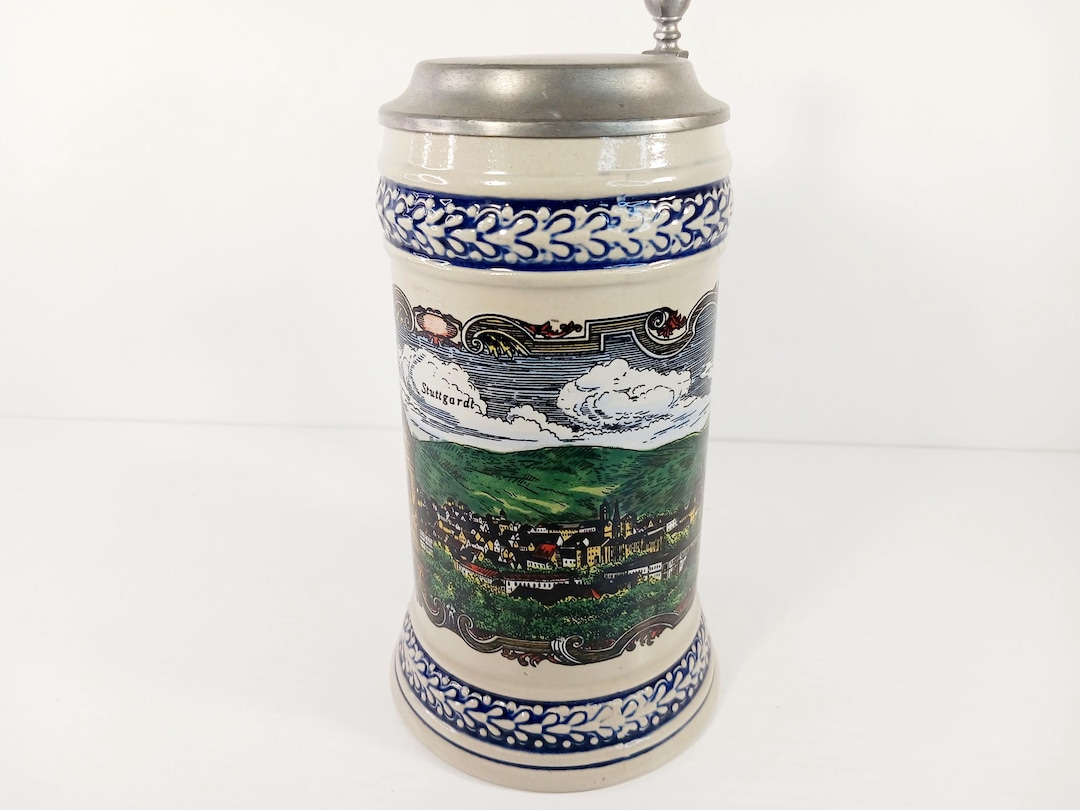 Original Gerzit Gerz German Beer Stein - Stuttgart Scene W/pewter Lid ...
