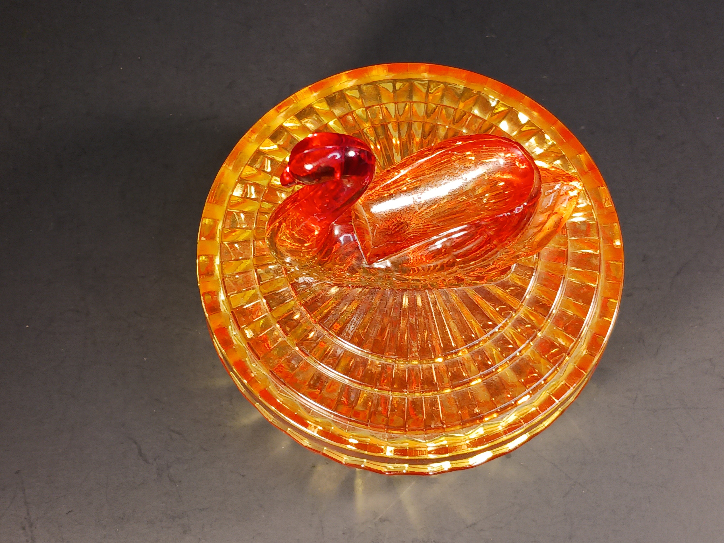 Vintage Jeanette Amberina Glass Swan Jar Lipstick and Dusting Powder ...