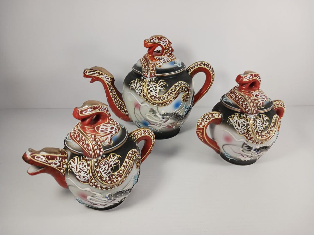 Hand Painted Japanese Dragon Tea Set- Moriage Dragon Tea Set- Asian ...