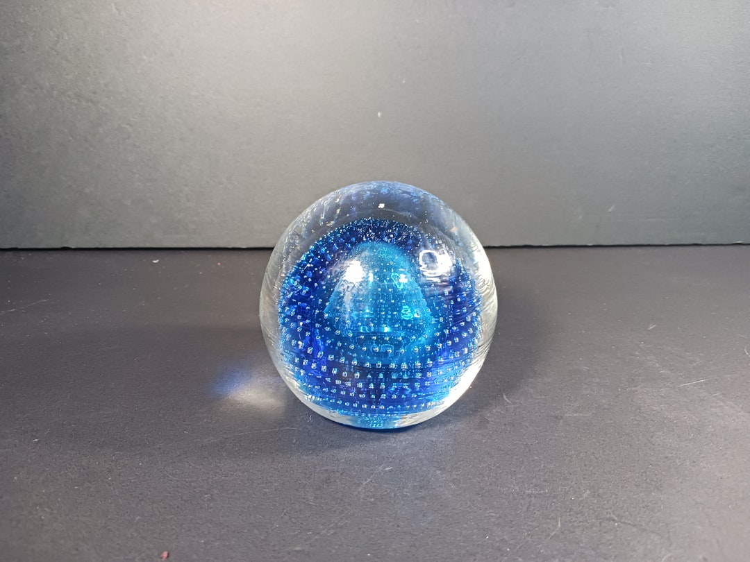 Vintage Glass Paperweight-vintage Blue and Clear Glass Paperweight ...