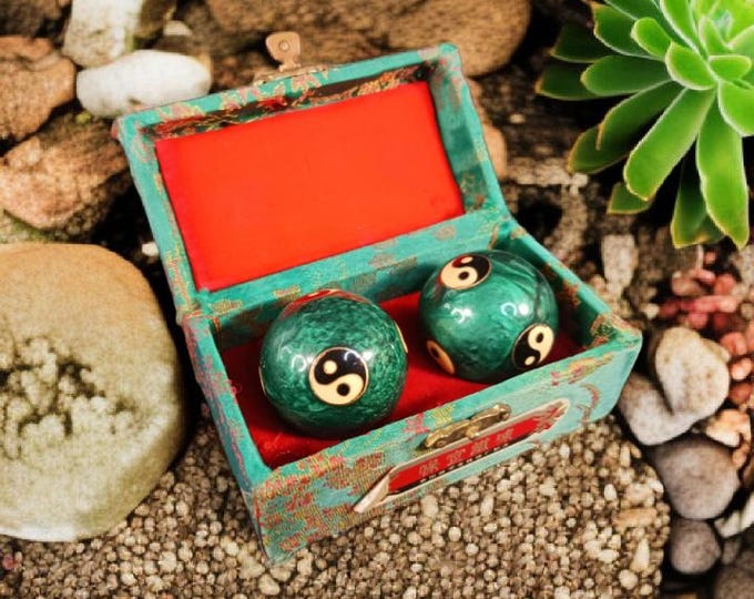 Cloisonne Chinese Baoding Iron Balls Ying Yang Enamel Meditation Zen ...