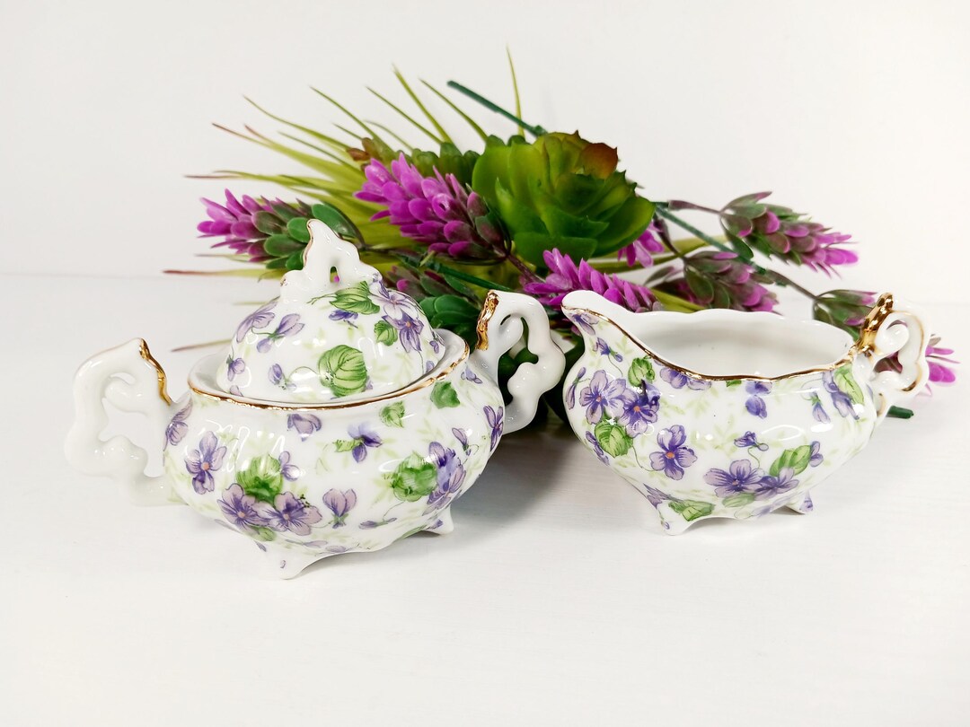 Miniature Vintage Lefton China Violet Chintz Cream and Sugar Set - Tea ...