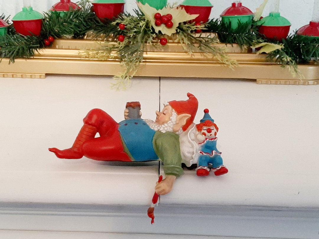 Santa's Elf Sleeping on Clown Pillow Shelf Sitter Figurine - Etsy