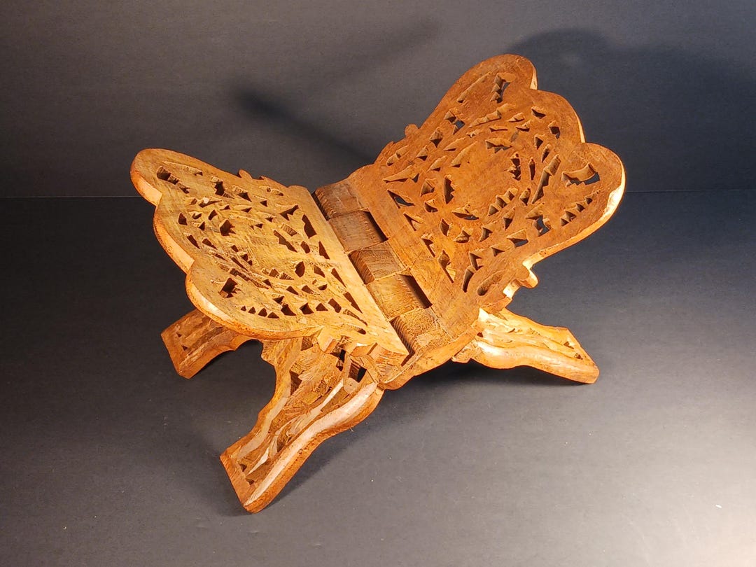 Vintage Wooden Folding Book Holder - Hand-carved Decorative Stand- Book ...