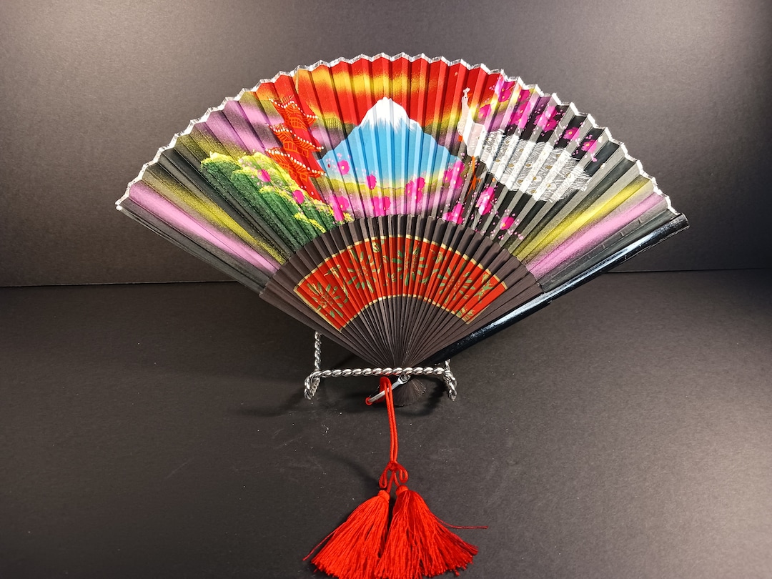 Handcrafted Wooden Folding Hand Fan -mountain and Peacock Design- With ...