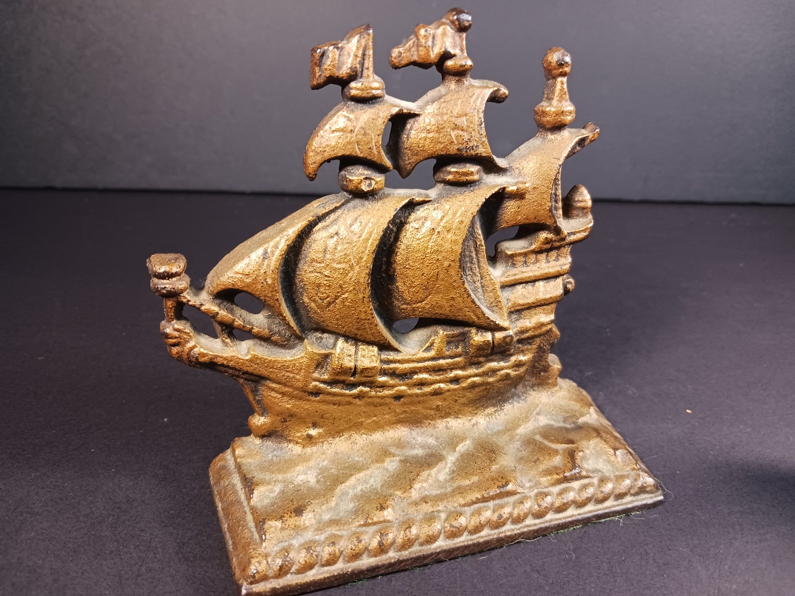 Antique Sailing Ship Bookends Cast Metal Nautical Decor Gift for Book ...