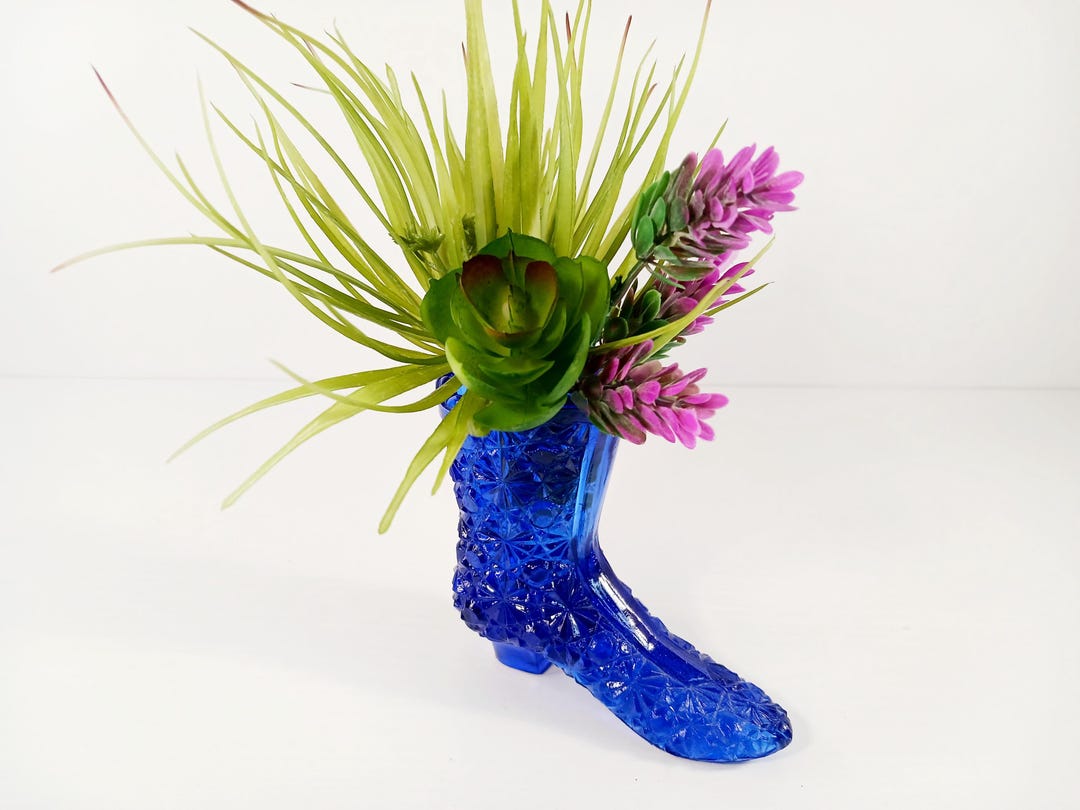 Vintage Fenton Cobalt Blue Carnival Glass Boot - Cobalt Blue Daisy and ...