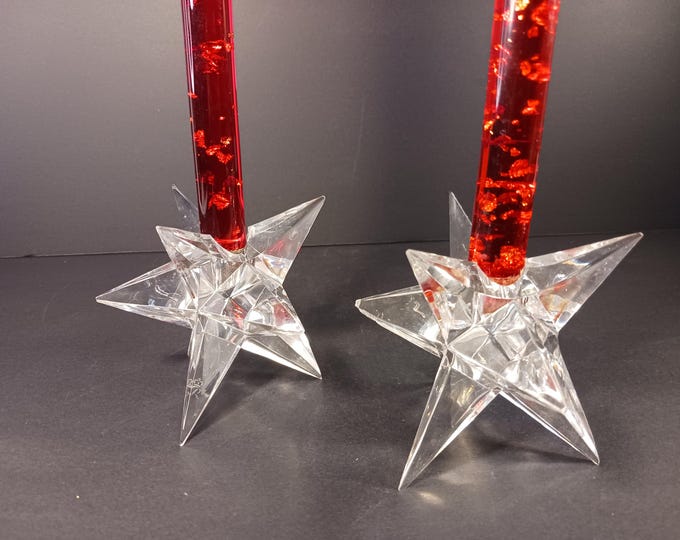 2 Star Shaped Glass Candlestick Holders - 9 Point Star - Table Decor ...