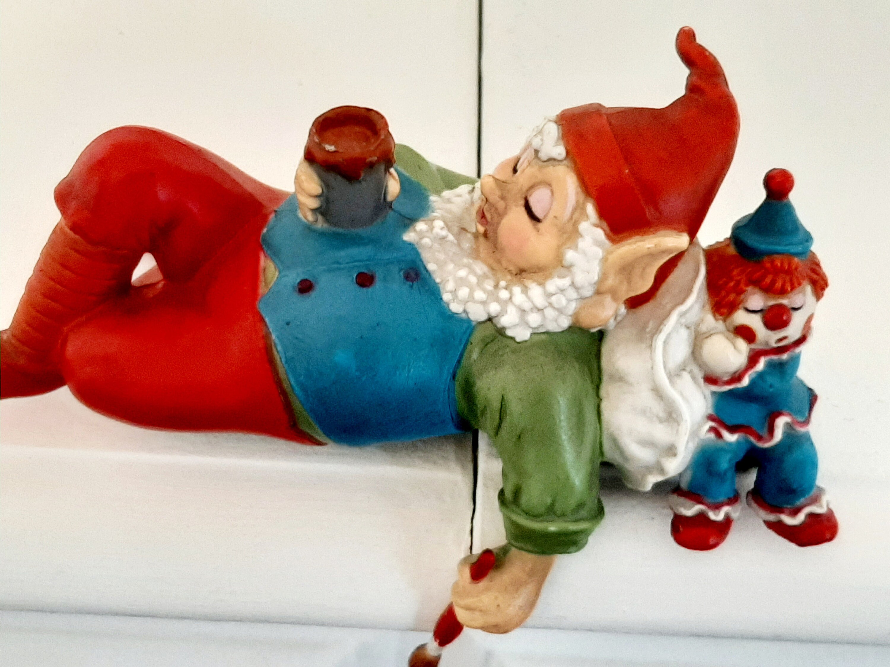 Santa's Elf Sleeping on Clown Pillow Shelf Sitter Figurine - Etsy