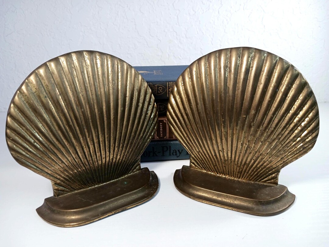 Vintage Brass Shell Bookends - Clam Shell Book Shelf Decor - Office ...