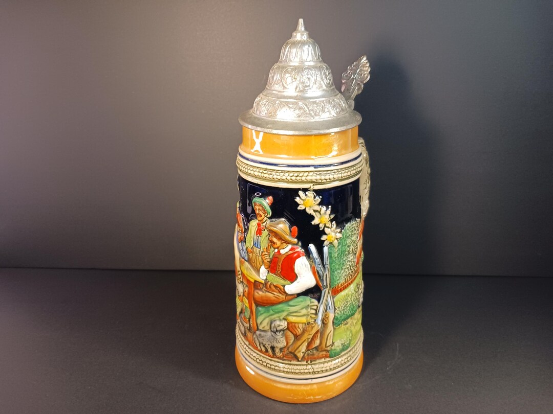 Vintage German Beer Stein With Lid – Western Tavern Scene Decor - Etsy