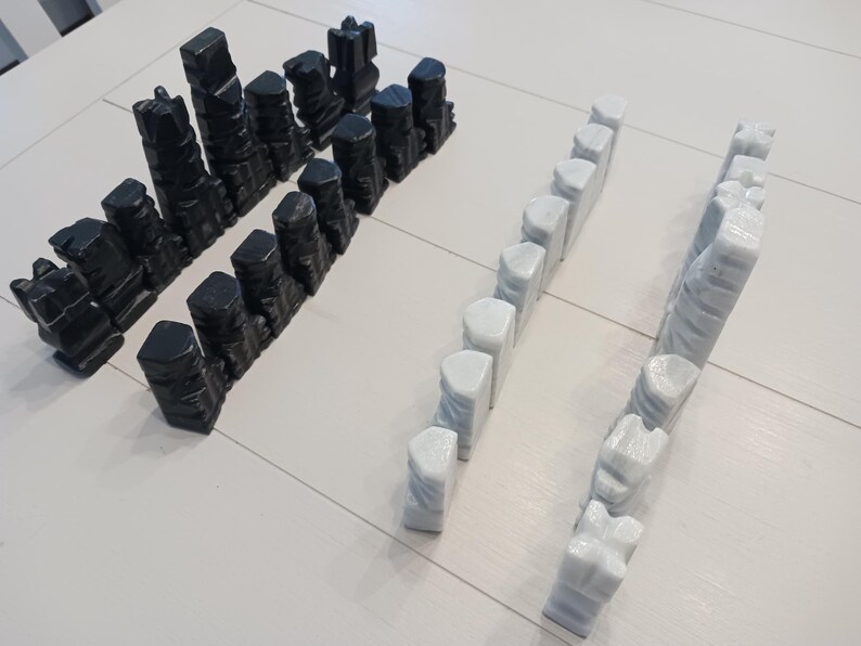 Vintage Handcrafted Stone Chess Set – Tiki Style - Mayan Style Stone 32 ...
