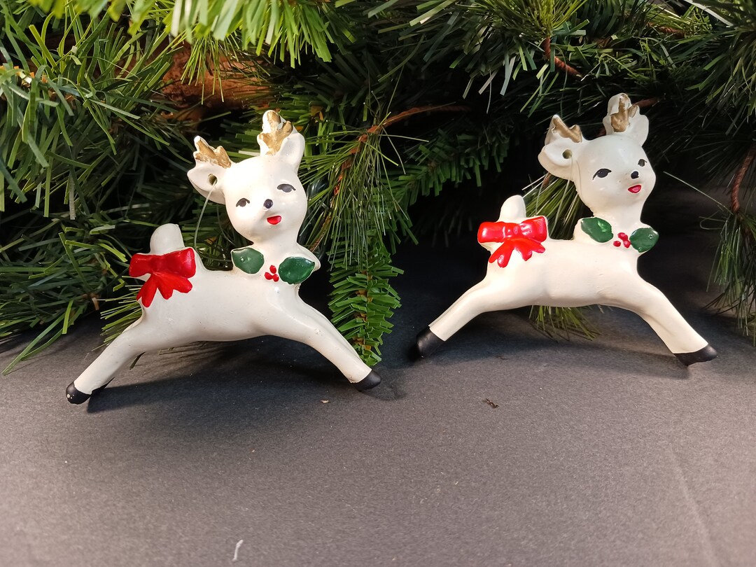 Set of 2 Vintage Mid Century Modern Lefton Ceramic Reindeer Christmas ...