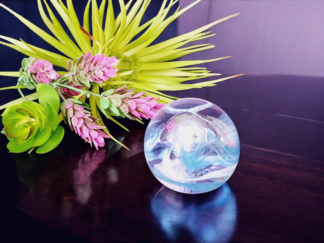 Vintage Caithness Mooncrystal Blue Swirl Glass Paperweight Scottish Art ...