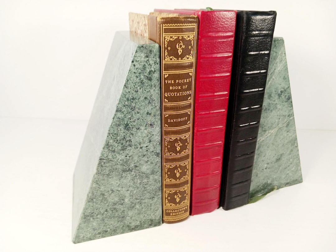 Vintage Green Marble Bookends – Heavy Triangular Stone Pair – 6” Tall ...