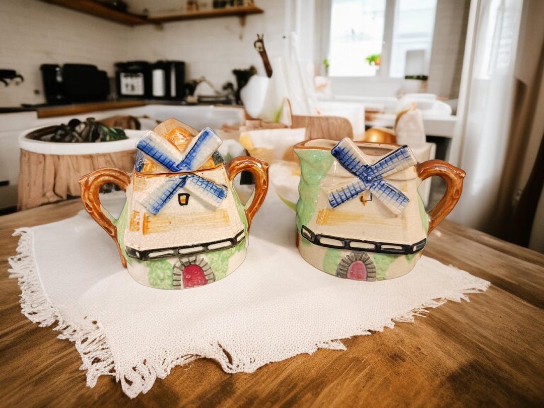 Vintage Windmill Sugar and Creamer Set - Japan Tea Condiment Holders - Etsy
