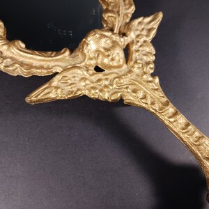 Antique Hand Mirror Gilded Cast Iron Art Cherub Hand Mirror Gold Tone ...