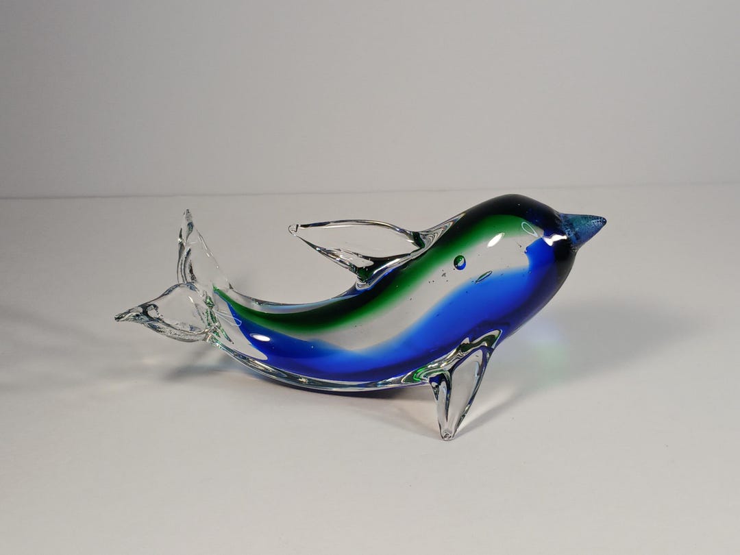 Art Glass Dolphin- Blue, Green and Clear Dolphin Figurine- Tropical ...