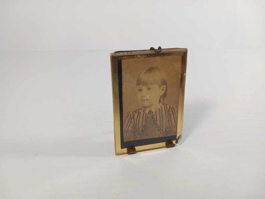 Antique Miniature Photo Frame With Child's Portrait Brass Easel Back ...