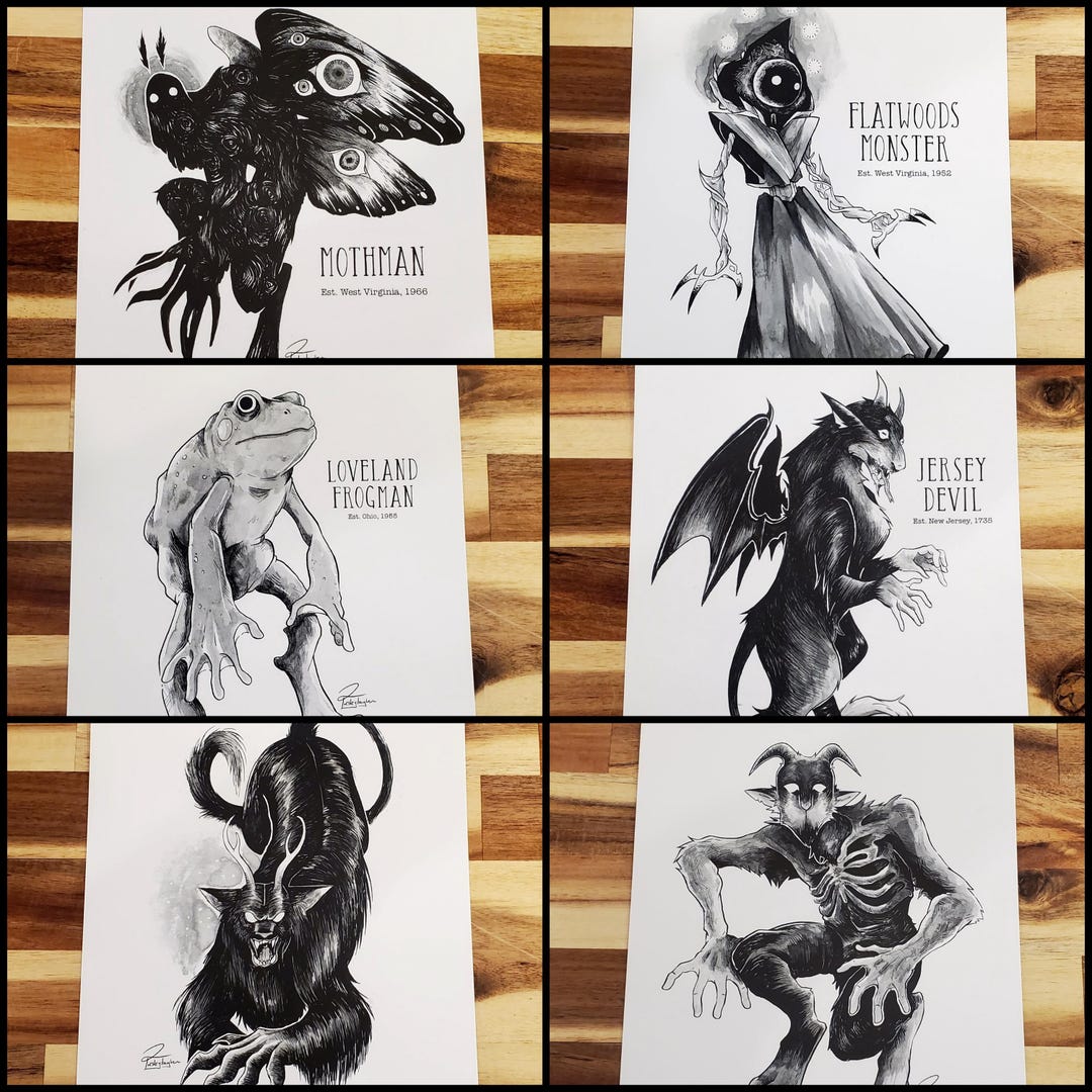 Ink-wash Cryptid Prints (8x10) - Etsy