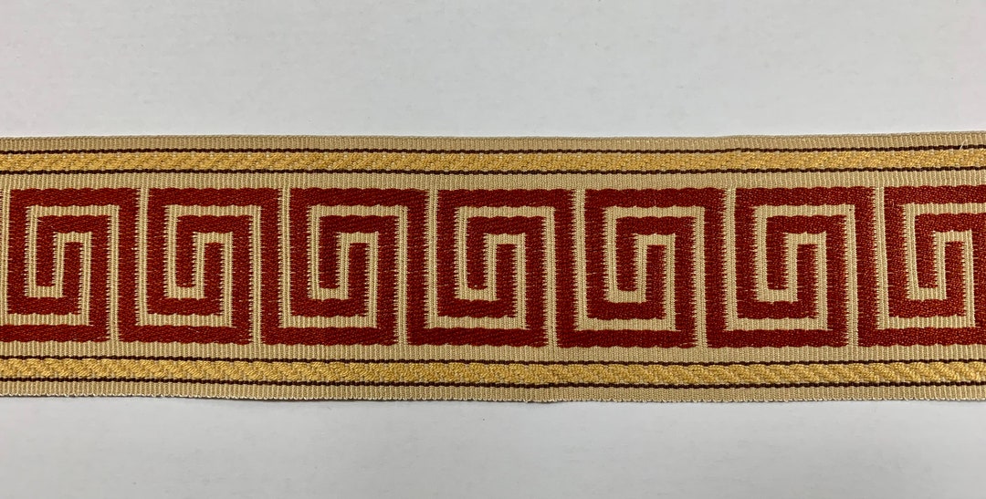 2.25 Greek Key Jacquard Woven Ribbon Trim Burgundy/red With Gold ...