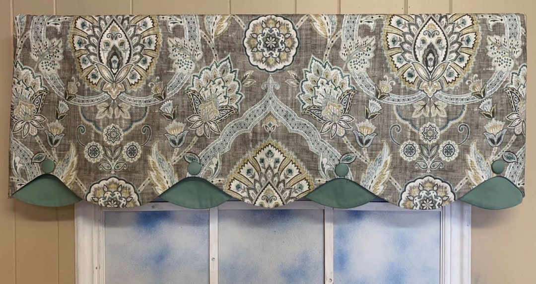 Double Layer Scalloped Valance With Covered Buttons 50w - Etsy