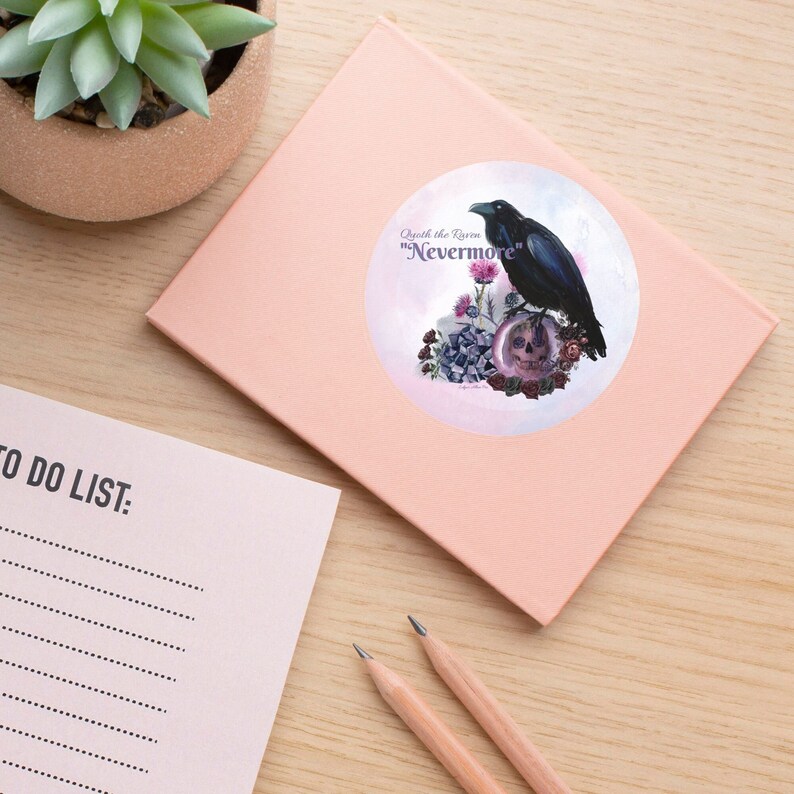 Raven Sticker Raven Decal Poetry Sticker Raven Skull Edgar - Etsy
