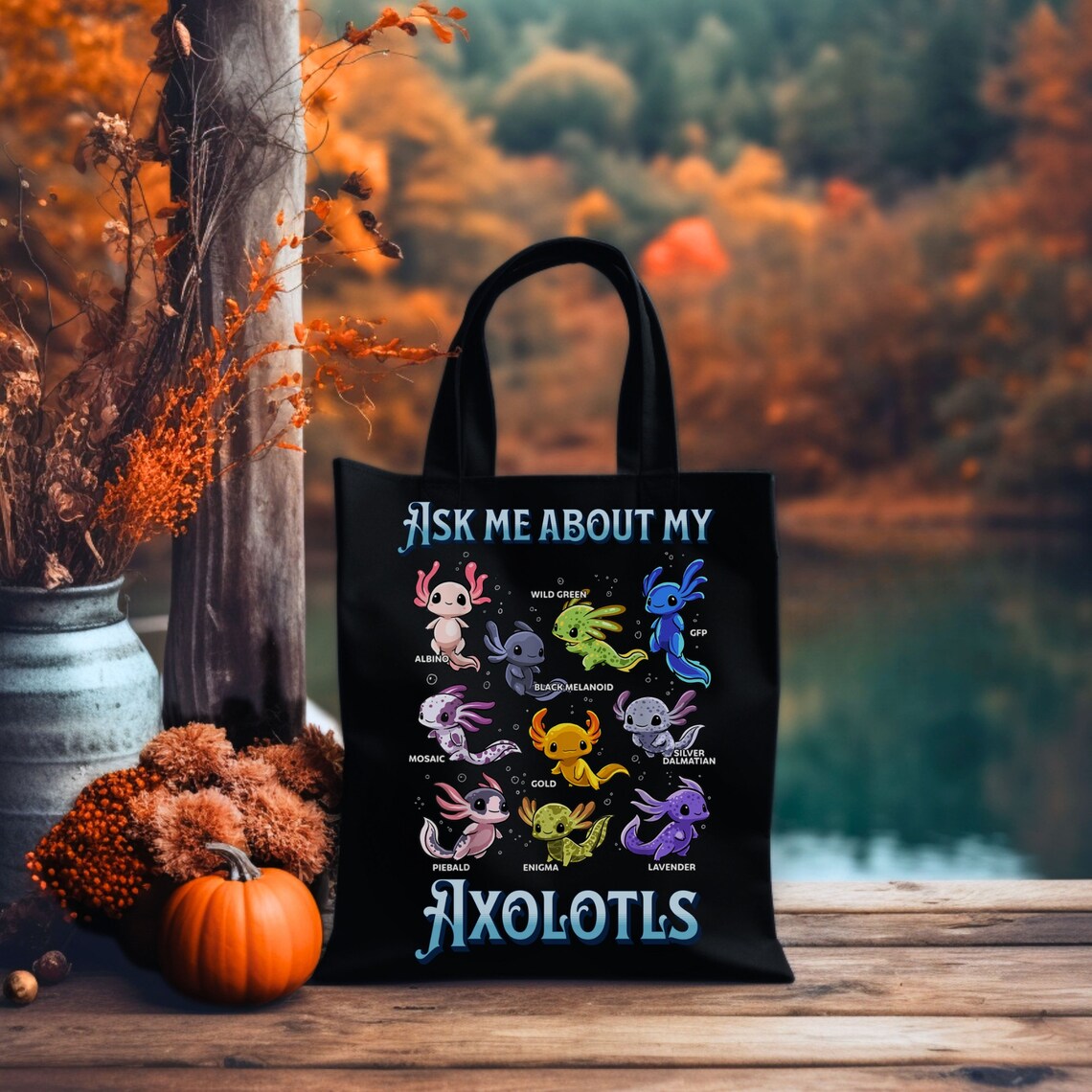 Axolotl Kawaii Style Black Tote Bag for Axolotl Lovers, Gift for ...