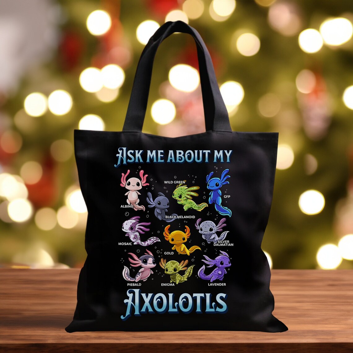 Axolotl Kawaii Style Black Tote Bag for Axolotl Lovers, Gift for ...