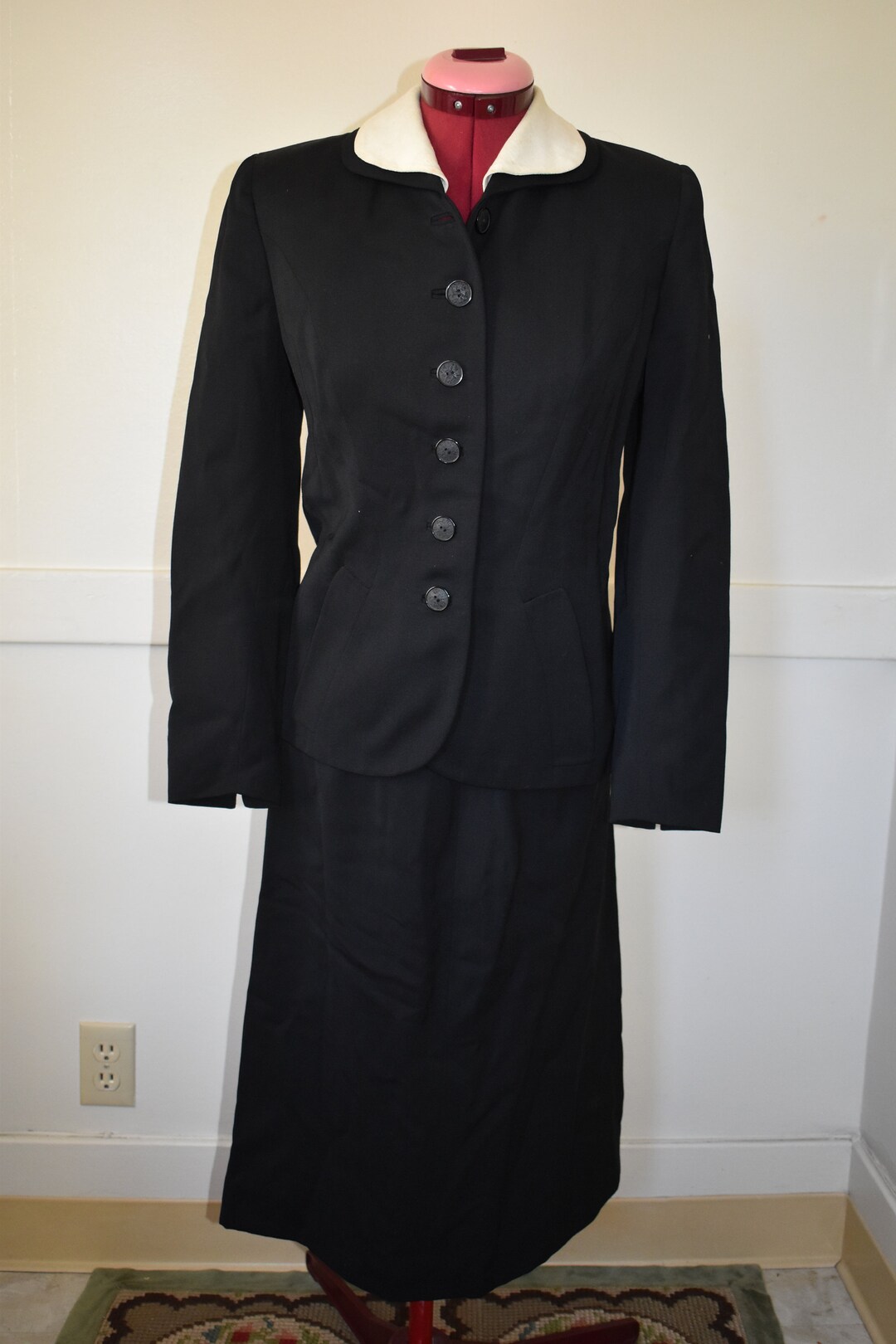 Handmacher XS 1940s Women's Suit Black and White Vintage Beautiful 4 ...