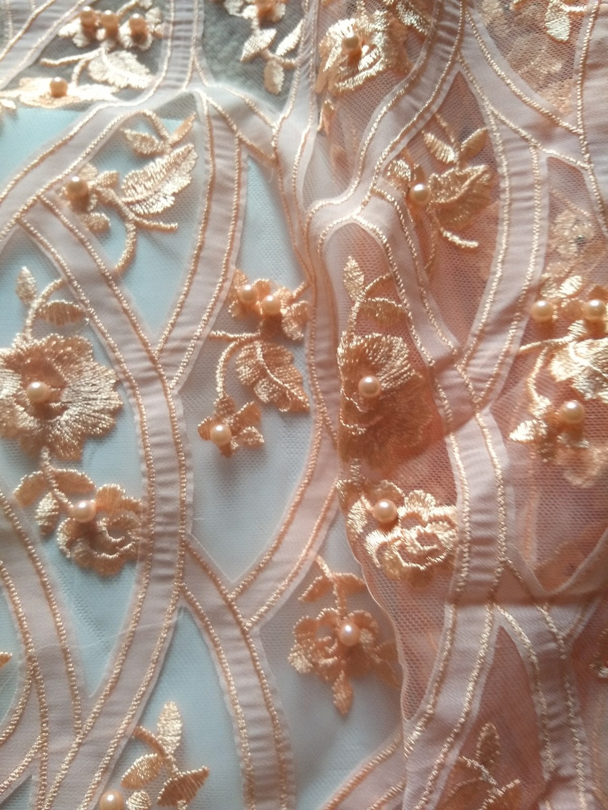 5yds - Vintage French Embroidered Mesh Lace for Bridal, Wedding ...
