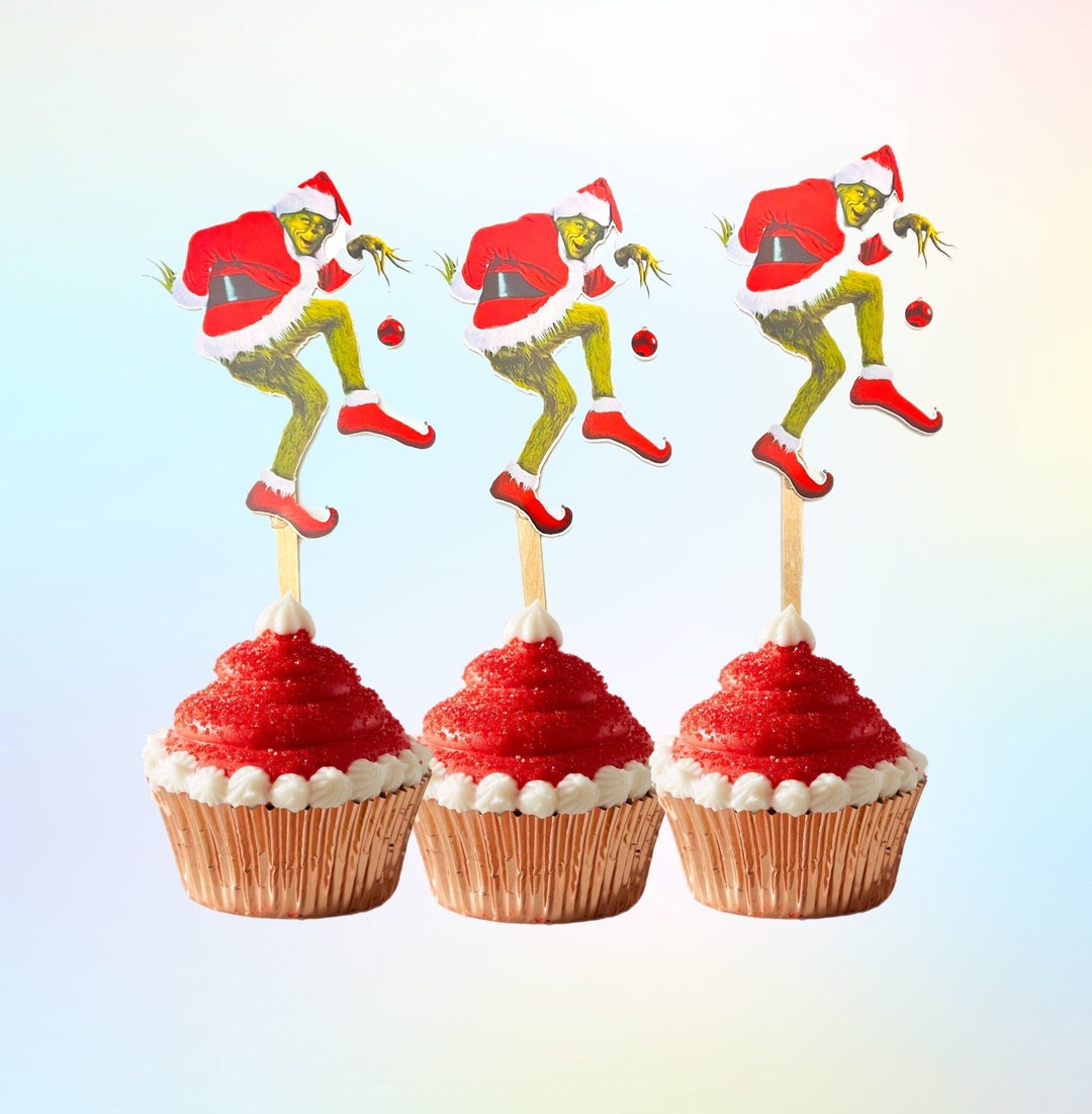 Grinch Cupcake Toppers Set of 12 Christmas Party - Etsy