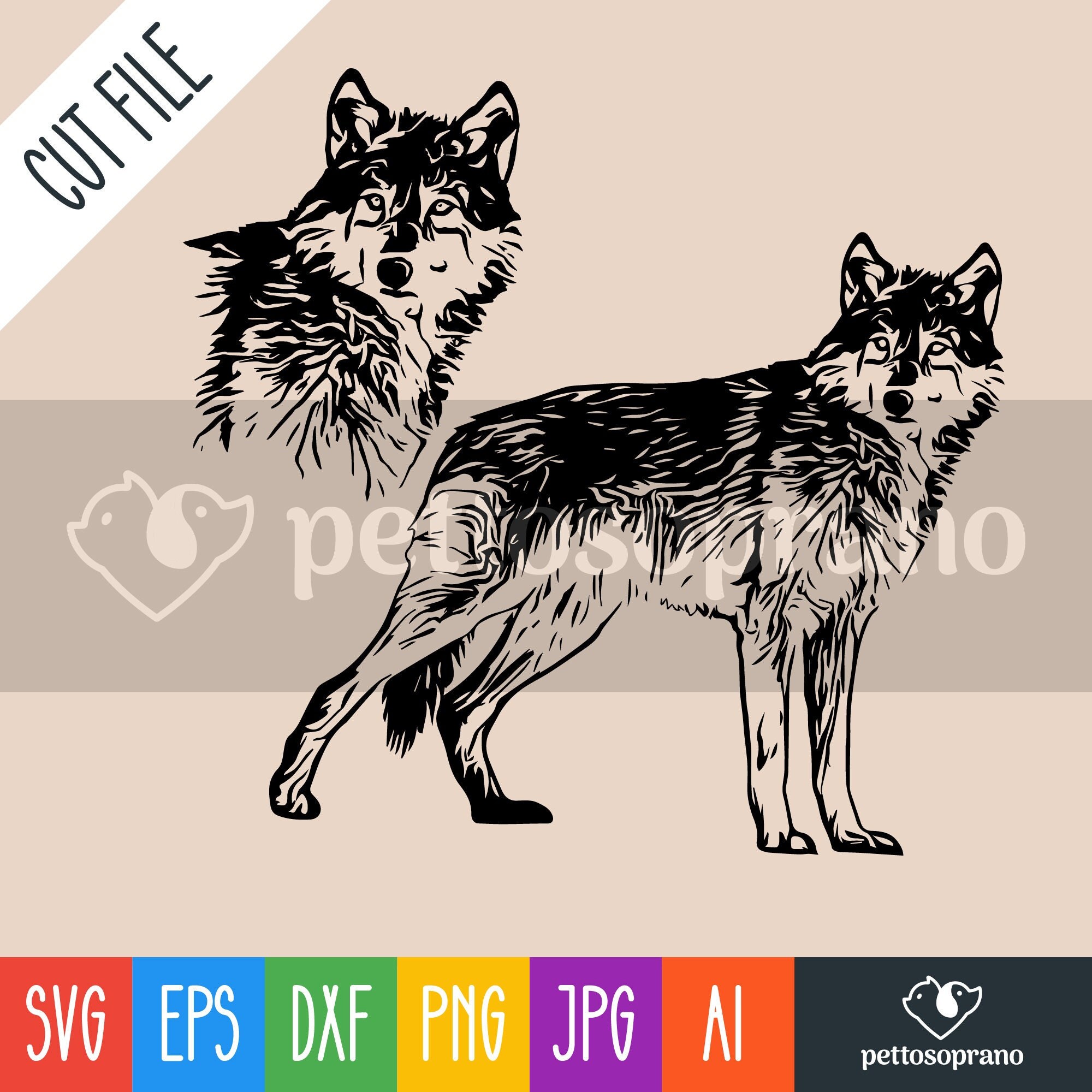 Grey Wolf Svg,png,ai,eps,dxf,jpg Digital Download File Silhouette ...