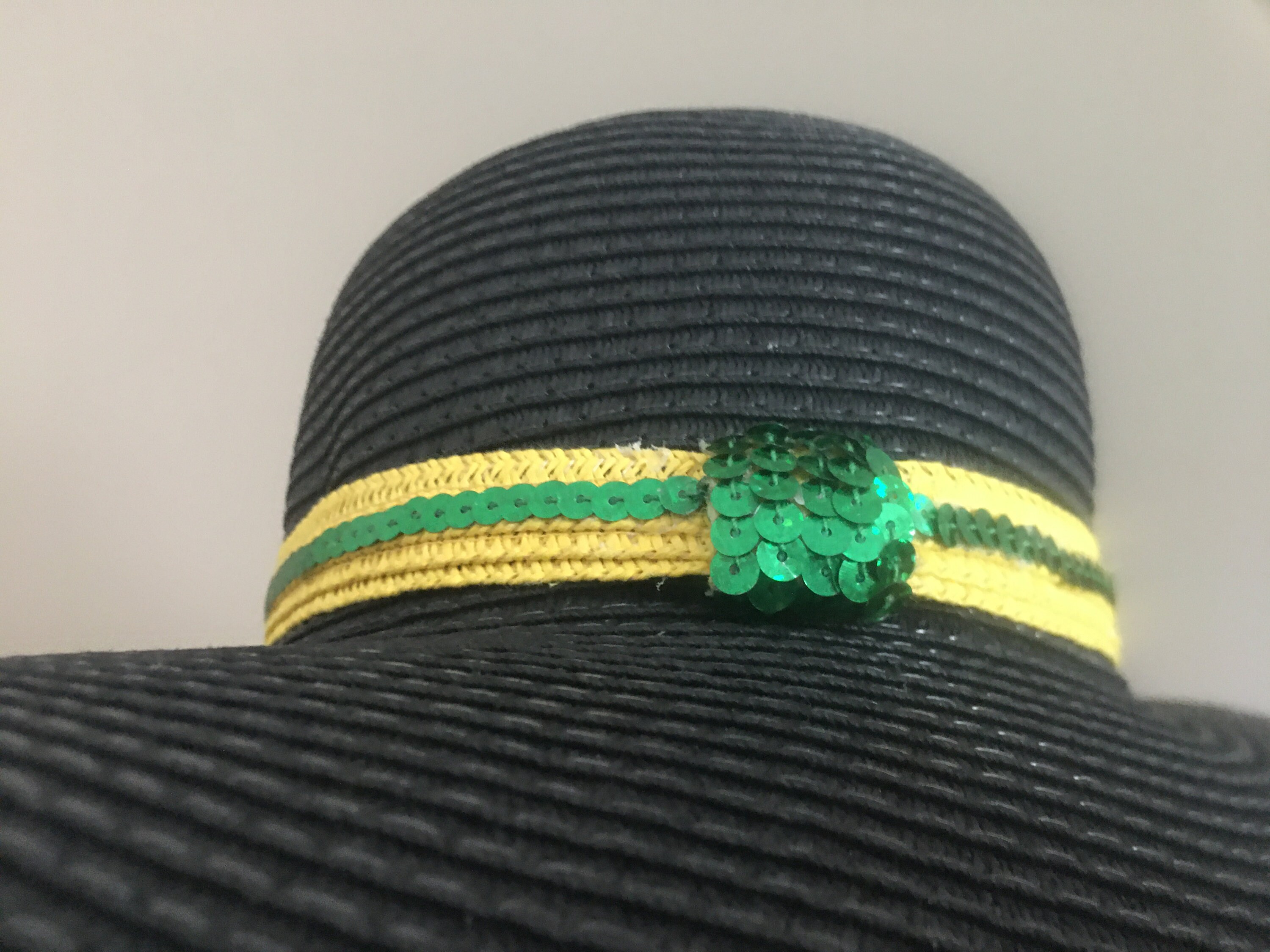Hand Painted Jamaican Flag Colors Green Border Sequins Trim Wide Brim ...
