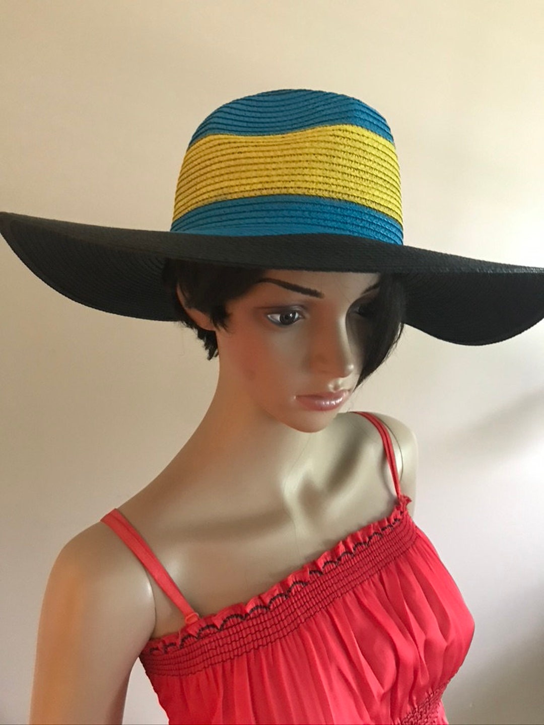 Hand Painted Bahamas Flag Colors Narrow Brim Sun Hat - Etsy