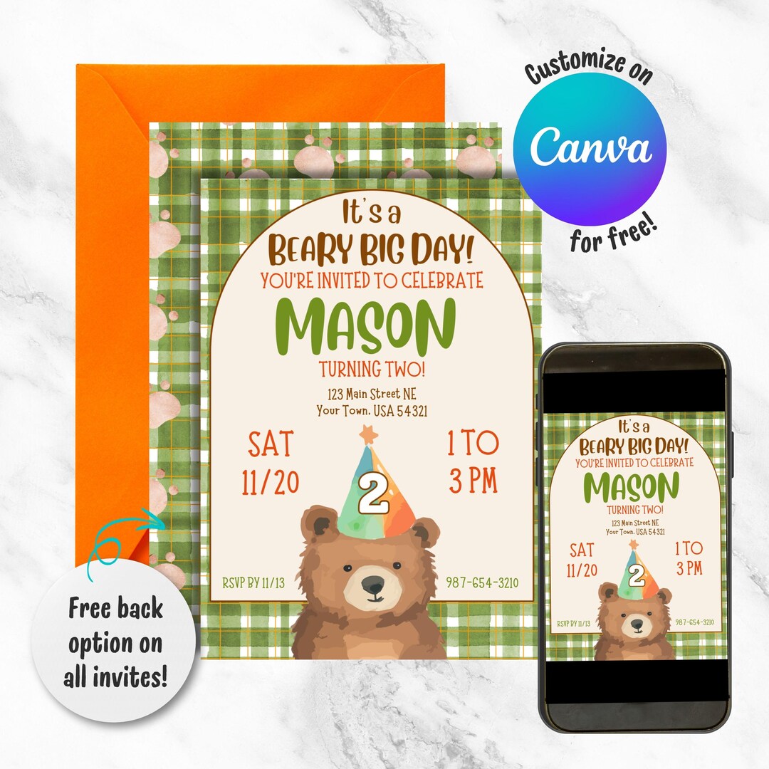 Bear Birthday Party Invitation for Boys, 1st Birthday Invites for ...
