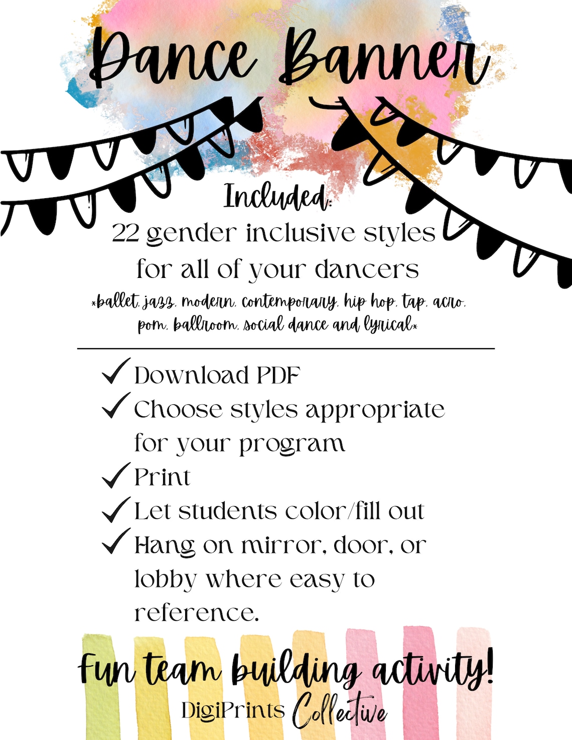 Dance Banner Template Digital Printable Dancer Goals Dance Studio Decor ...