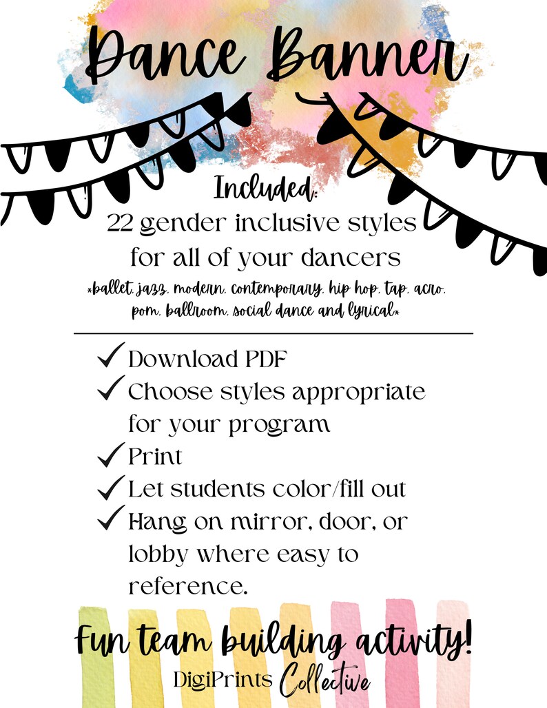 Dance Banner Template | Digital Printable Dancer Goals | Dance Studio ...