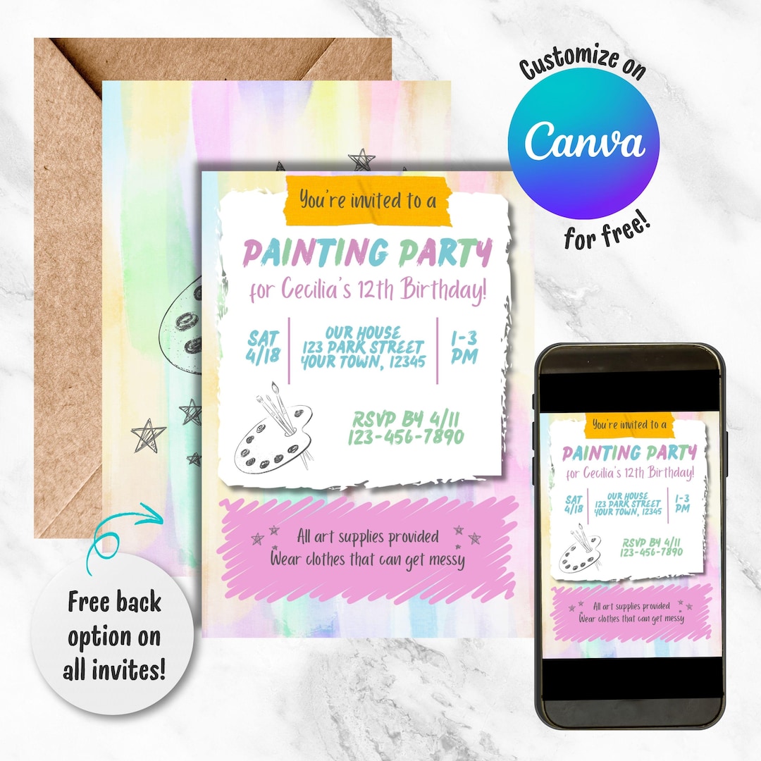 Girls Painting Birthday Invitation, Tween Birthday Paint Party Digital ...